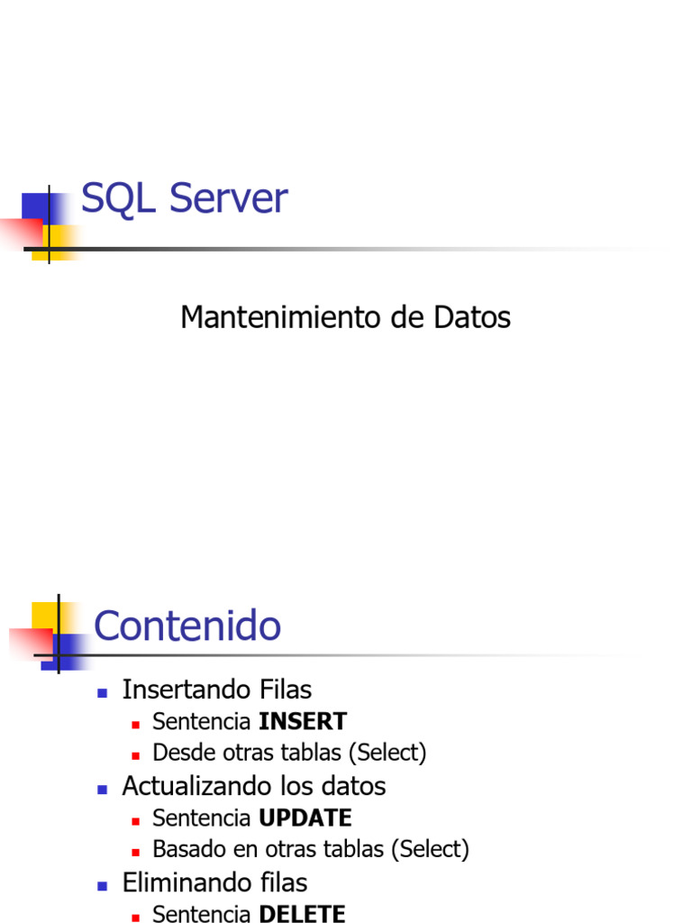 Mantenimiento de Datos en SQL Server | PDF