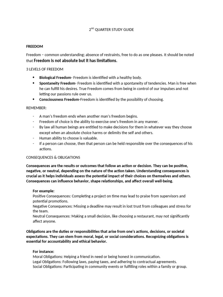 2nd QUARTER STUDY GUIDE | PDF | Free Will | Morality