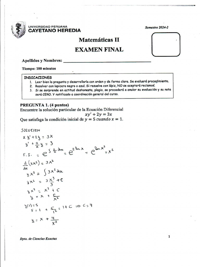 Solucion Examen Final 2024-2 | PDF