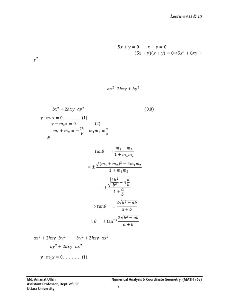 Lecture 11 And 12 1 Pdf Line Geometry Cartesian Coordinate System