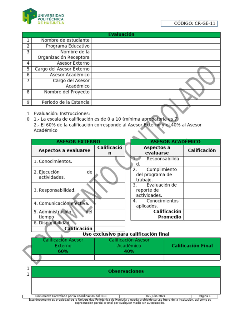 CR-GE-11 - Evaluación de Estancia R2 | PDF