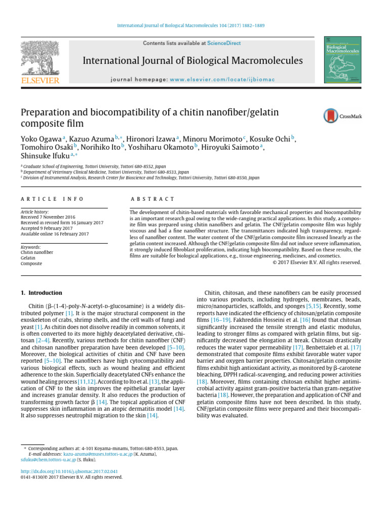 2017 - Preparation and Biocompatibility of A Chitin Nanofibergelatin ...
