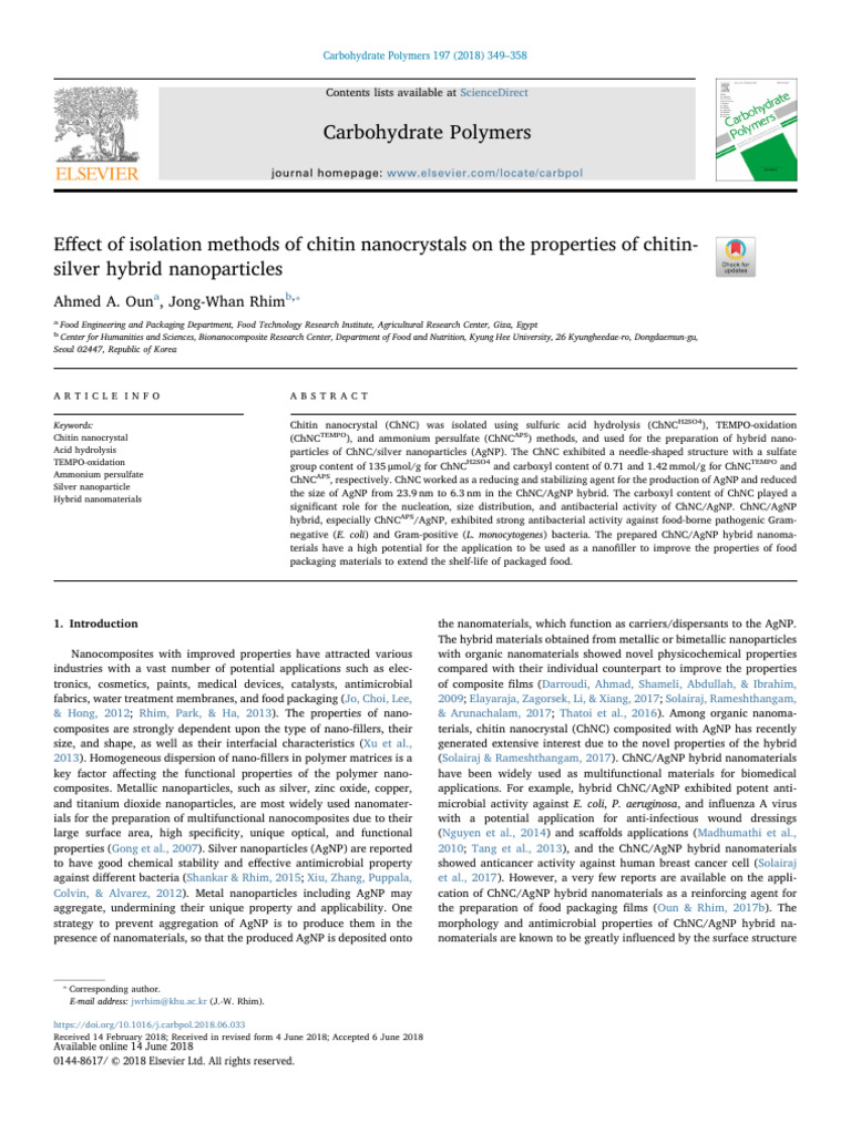 2018 - Effect of Isolation Methods of Chitin Nanocrystals On The ...