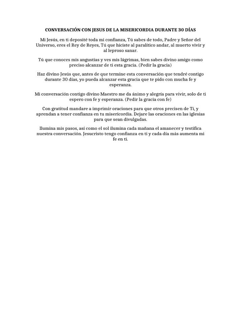 CONVERSACIÓN CON JESUS DE LA MISERICORDIA DURANTE 30 DÍAS | PDF | Dios en el cristianismo ...
