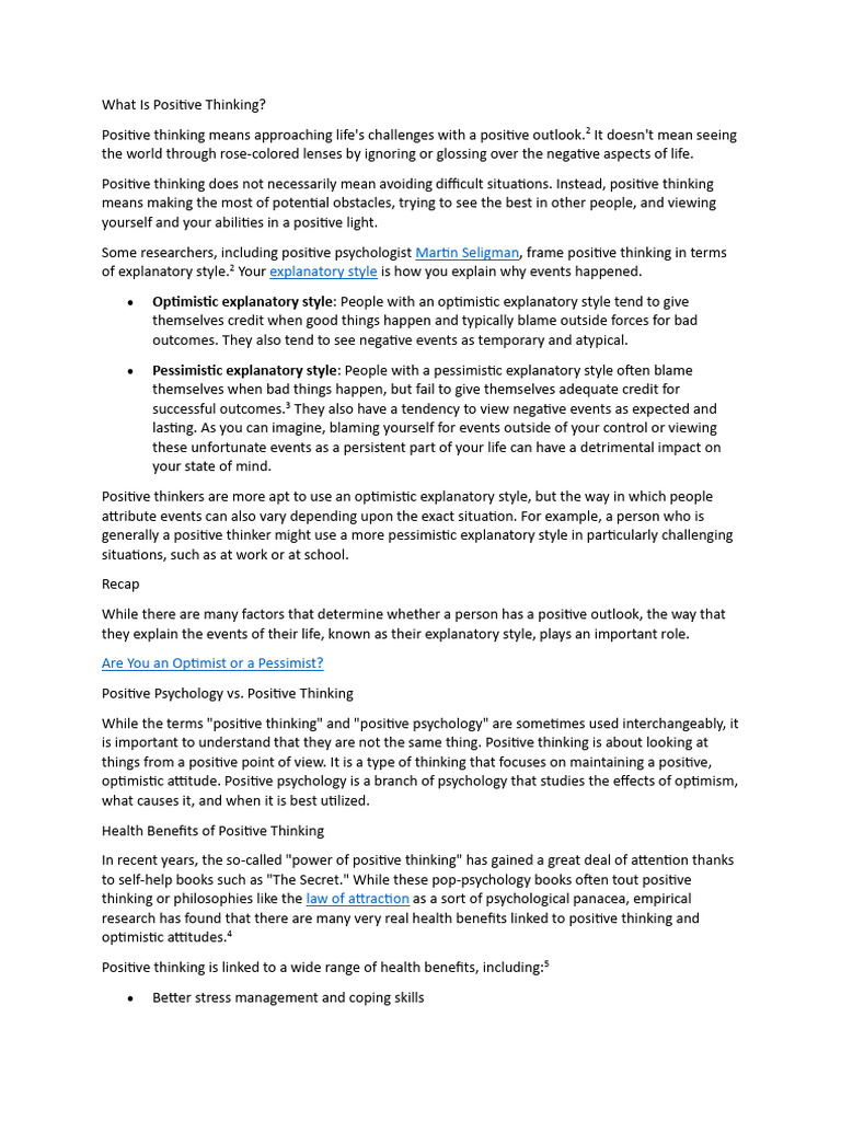 What Is Positive Thinking | PDF | Optimism | Thought