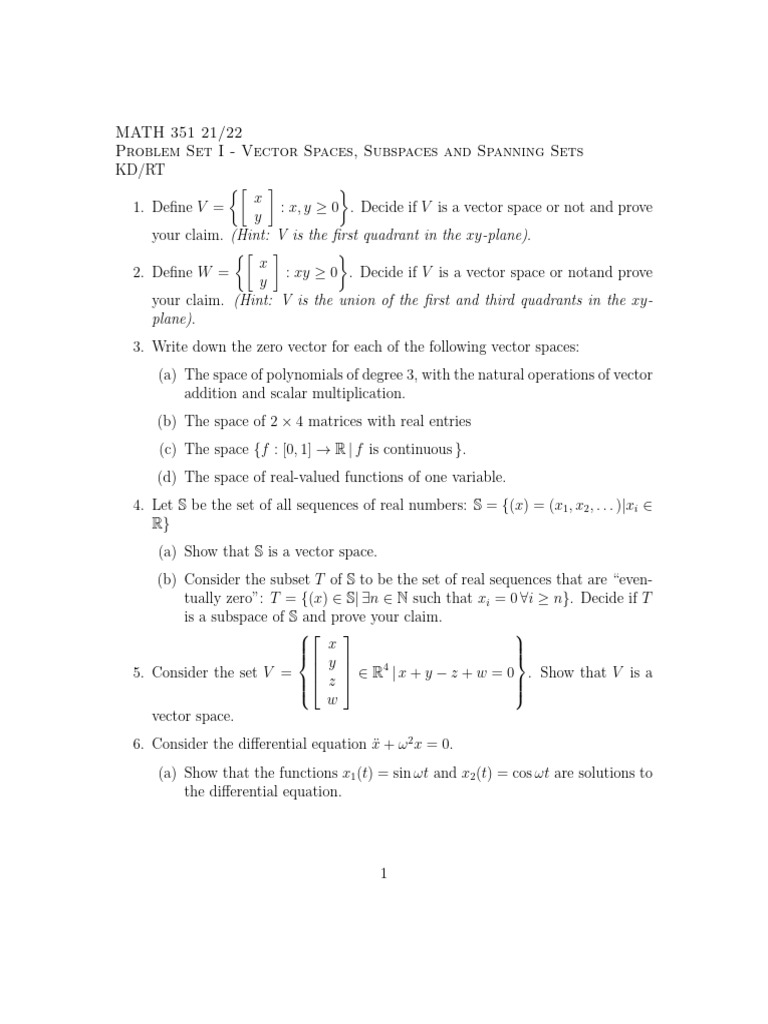 Linear algebra | PDF | Vector Space | Linear Subspace