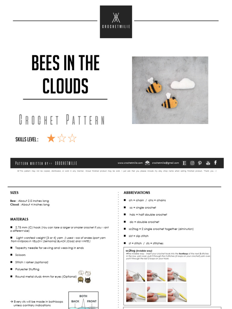 066 ENGLISH Beesintheclouds | PDF | Crochet | Handicrafts
