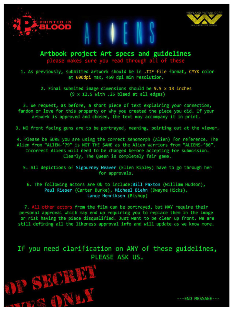 ALIENS ArtSpecs Guidelines 20 | PDF