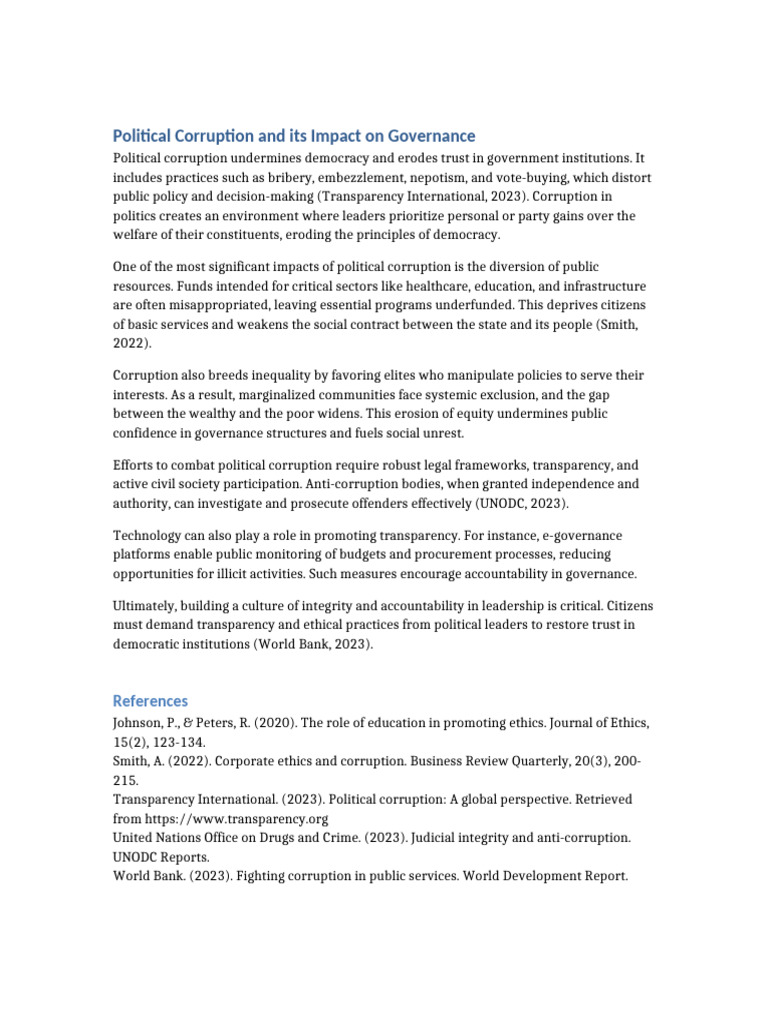 Impact of Political Corruption on Governance | PDF