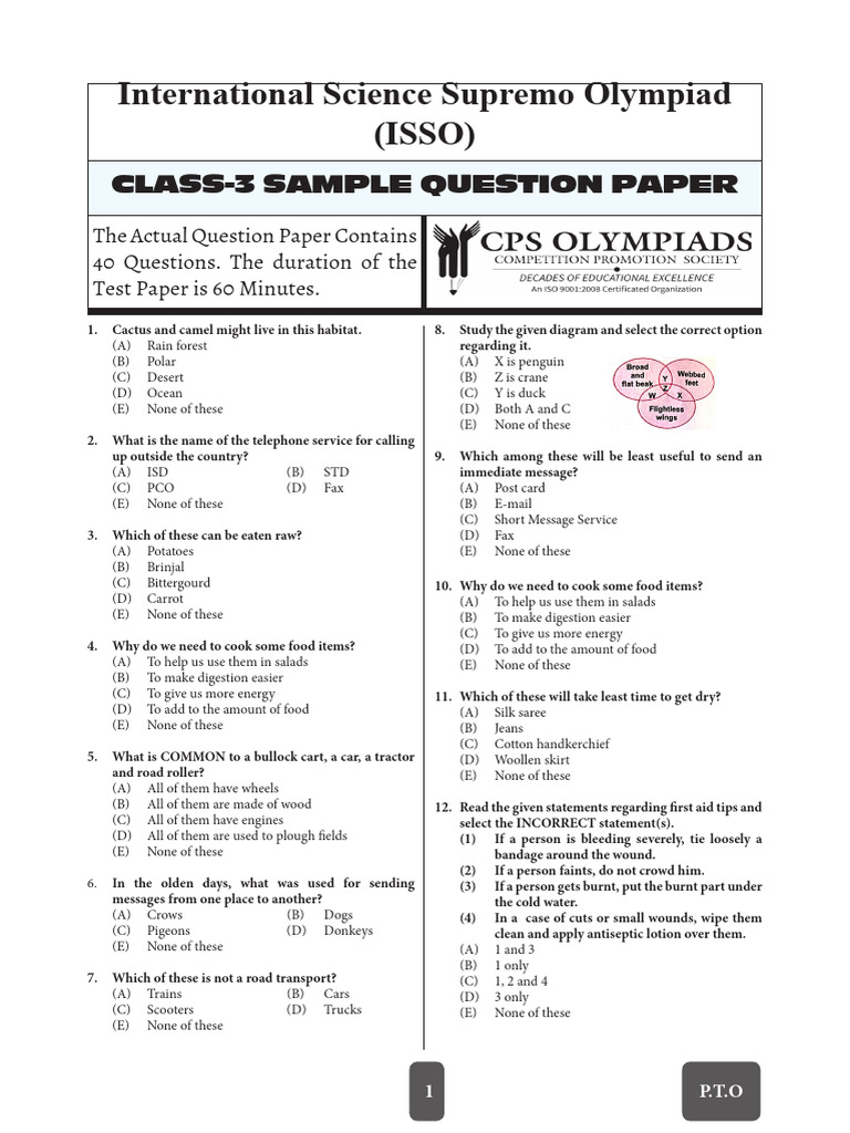 Science Class 3 Sample Paper | PDF