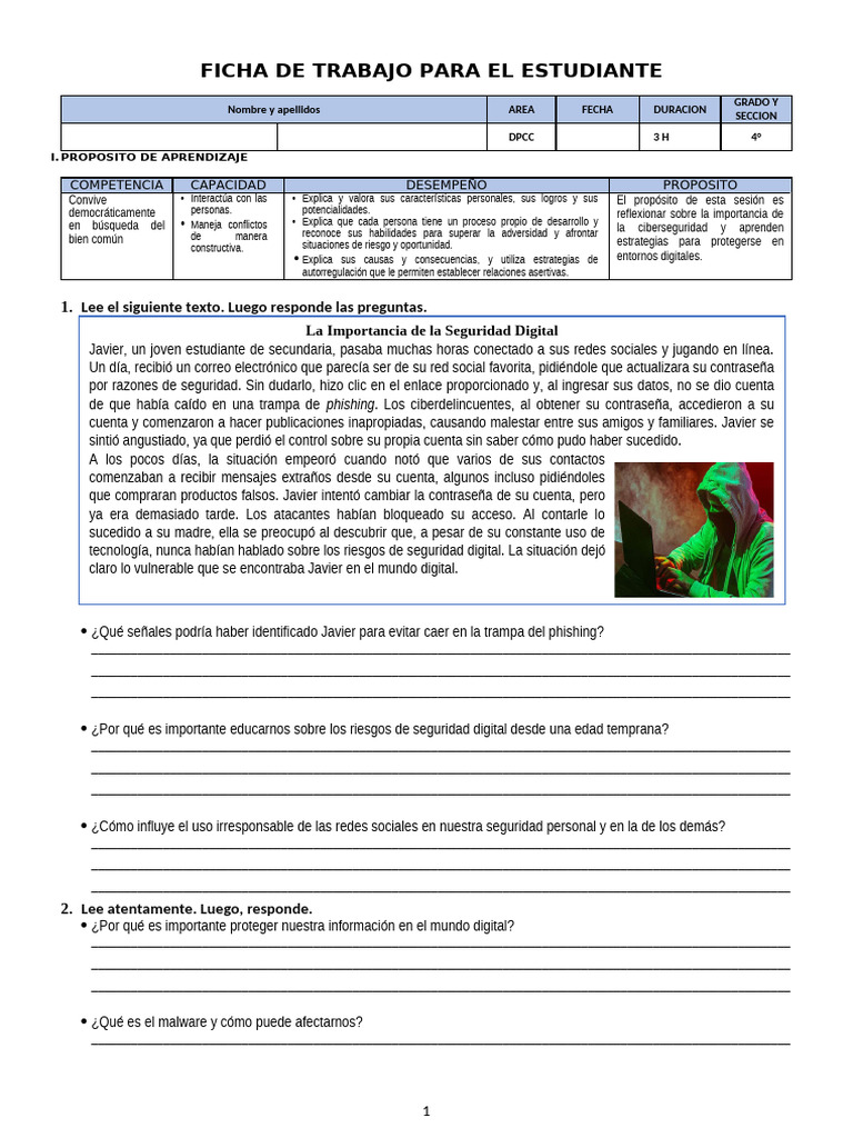 UNIDAD 8 - FICHA - SEM 1 - DPCC 4° | PDF | La seguridad informática | Seguridad