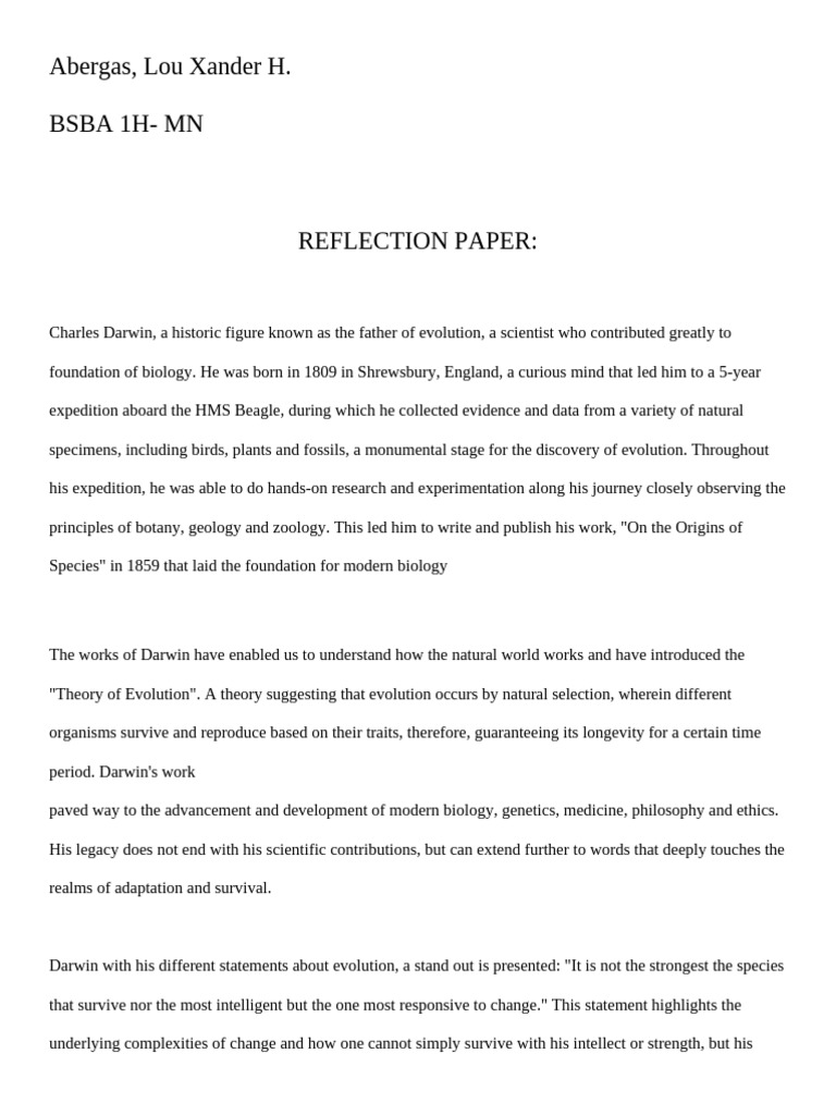 Abergas, Lou Xander H. (Reflection Paper) | PDF | Evolution | Adaptation