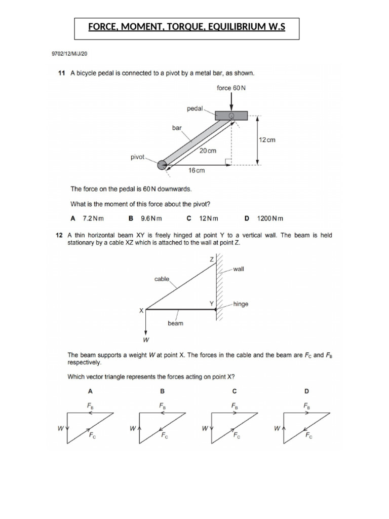 Moment Torque Equilibrium Ws With Ms | PDF