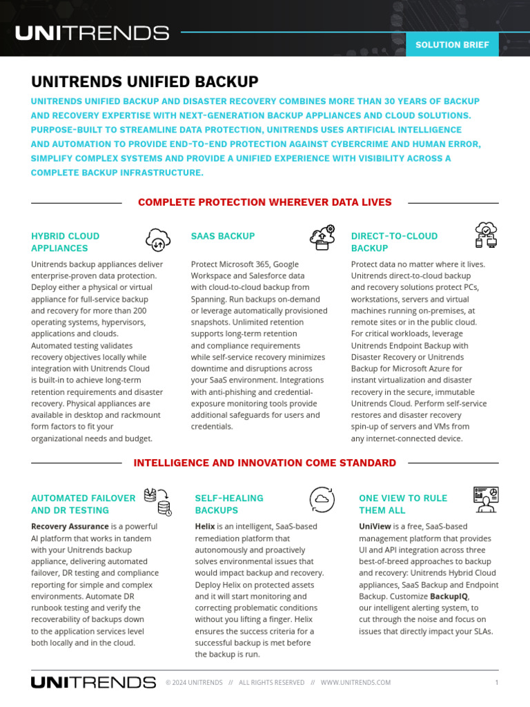 UNI - Solution Brief - Unified BCDR Solution Overview | PDF | Cloud Computing | Backup