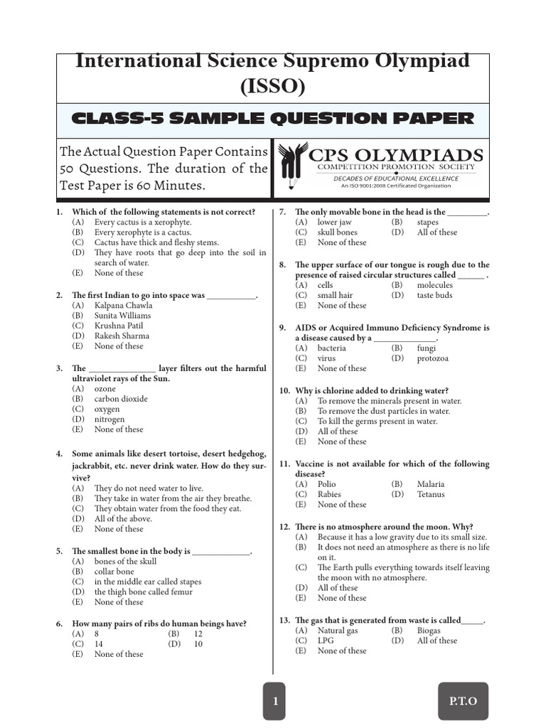 Science Class 5 Sample Paper | PDF | Water