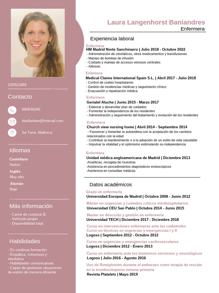 Currículum Laura Pte Modificar | PDF | Enfermería | Especialidades Medicas