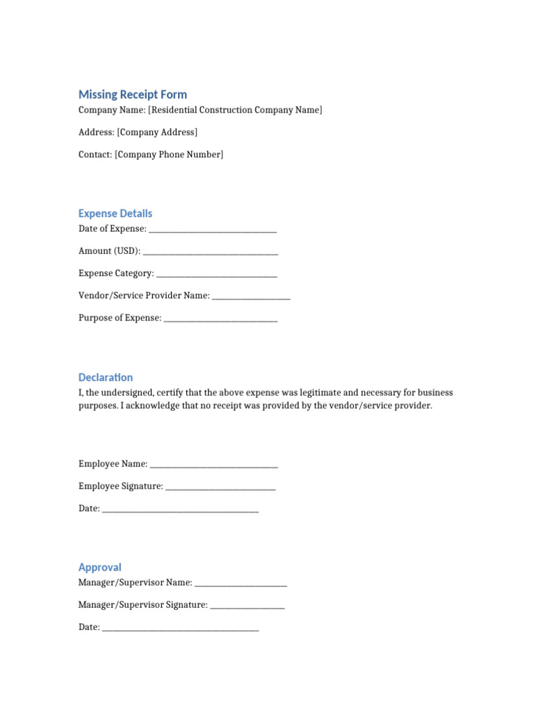 Missing Receipt Form | PDF