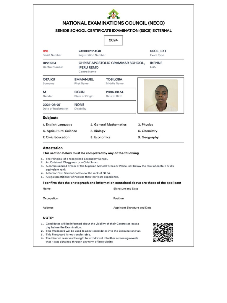 SSCE External Otaiku Tobi | PDF