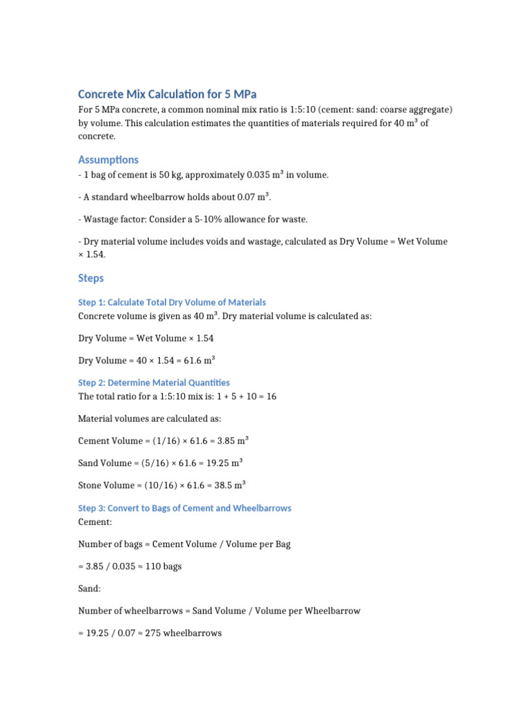 Concrete Mix Calculation 5MPa | PDF
