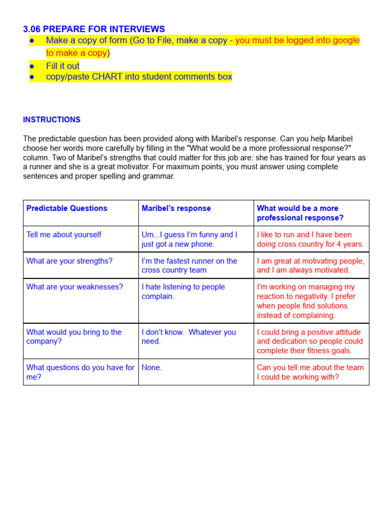 3.06 Prepare For Interviews Document | PDF