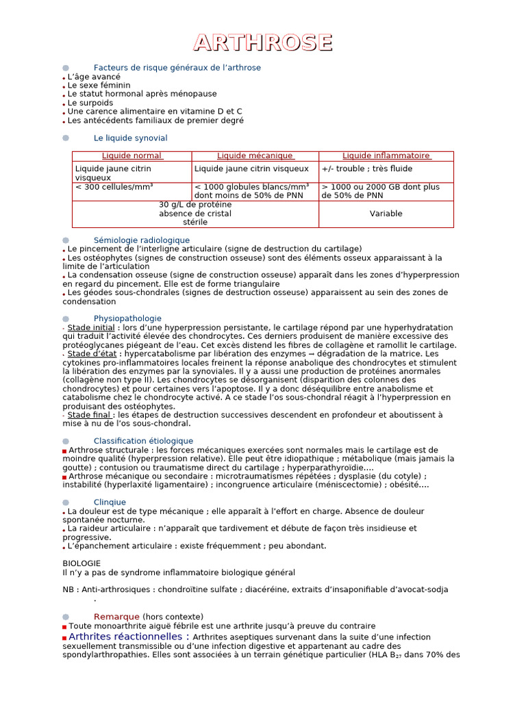 Comprendre l'arthrose : causes et symptômes | PDF | Arthrose | Cartilage