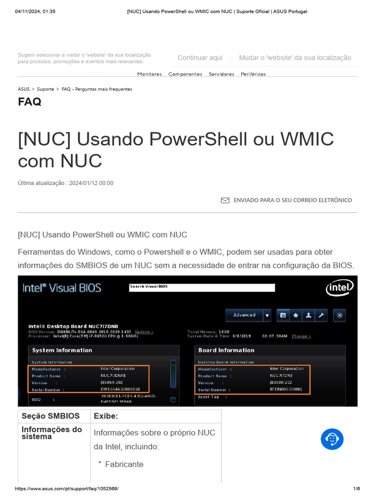 (NUC) Usando PowerShell Ou WMIC Com NUC - Suporte Oficial - ASUS Portugal | PDF | BIOS ...