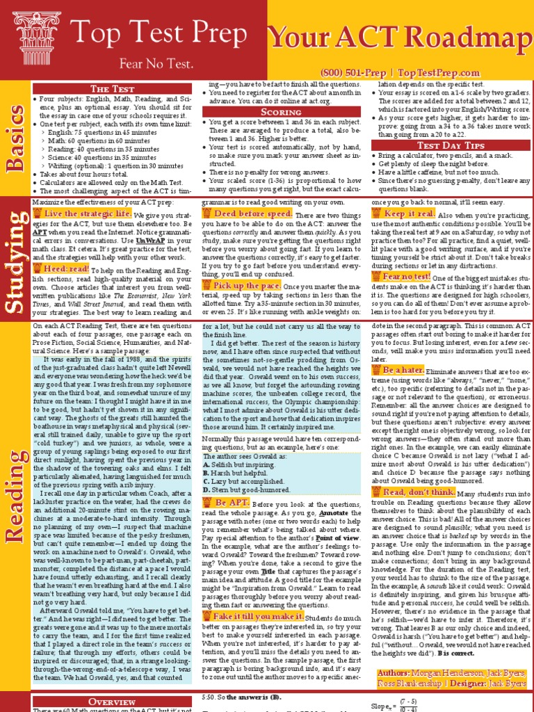 ACT Test Prep Strategies and Tips | PDF | Act (Test) | Calorie Restriction