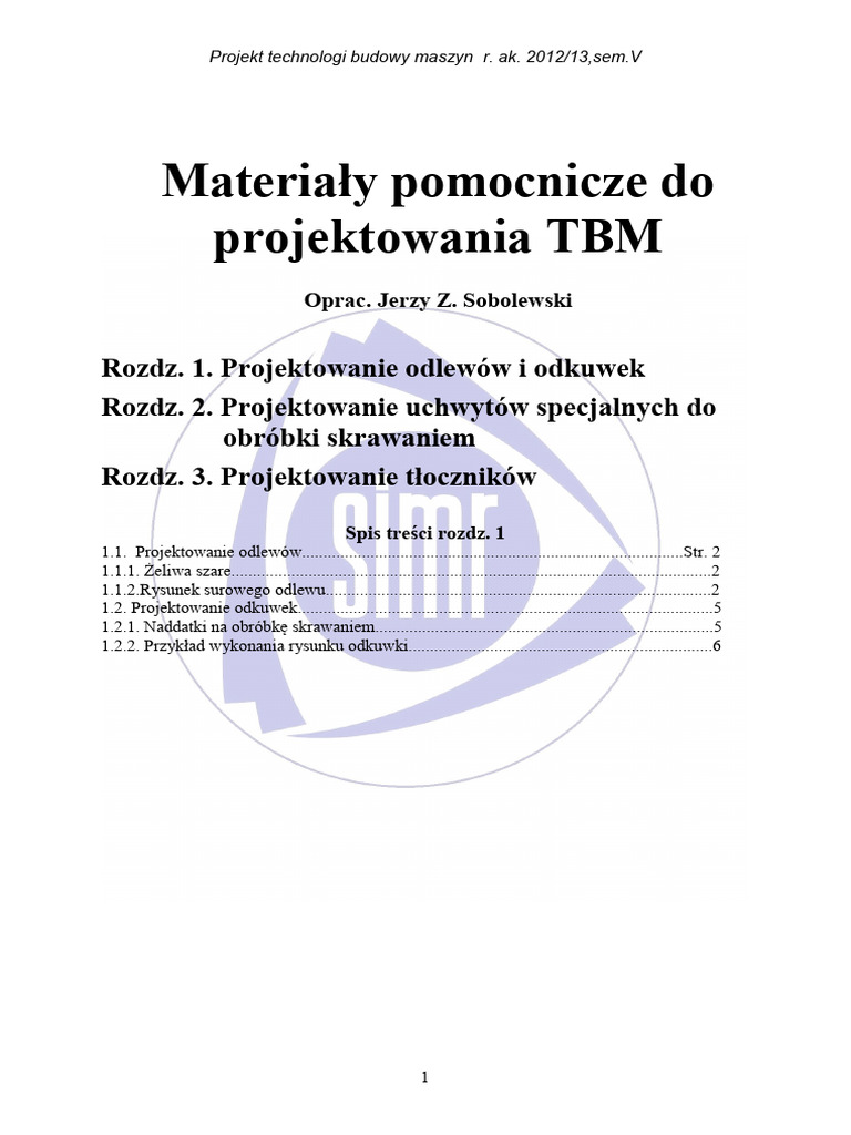 TBM - 1 Projektowanie Odlewów I Odkuwek | PDF