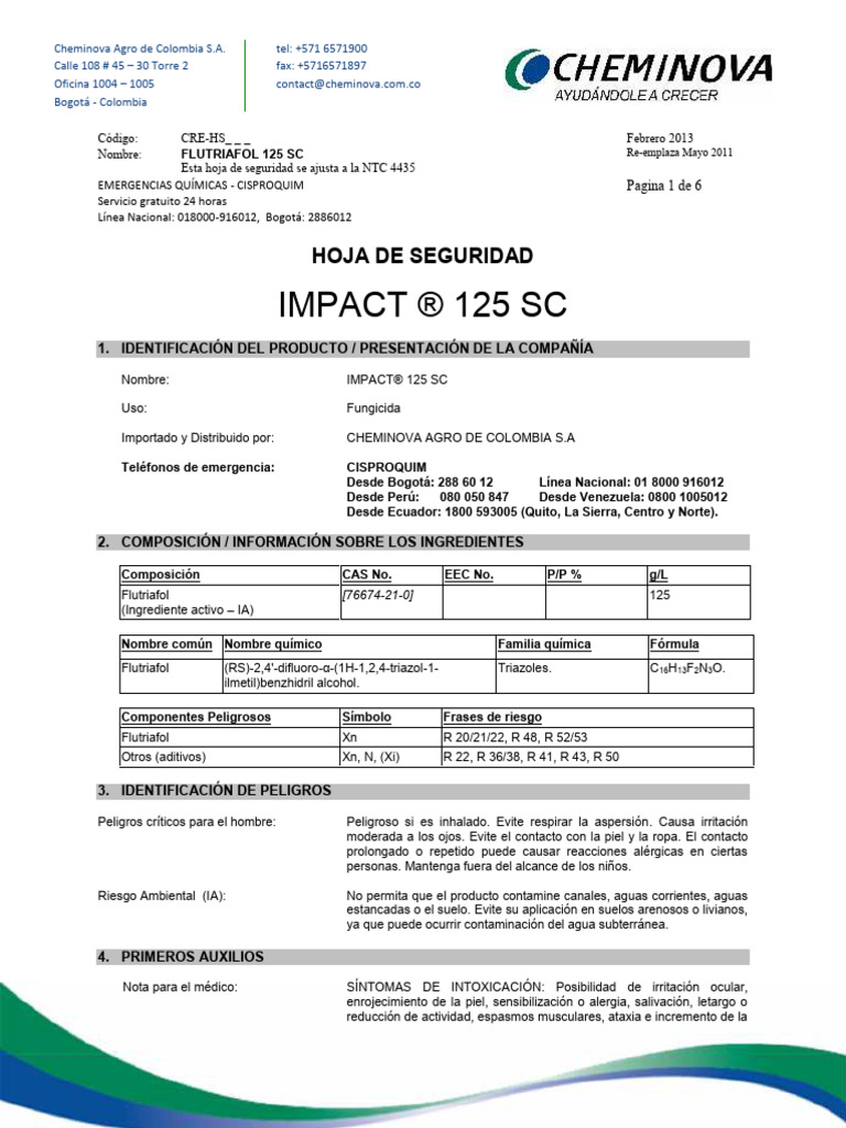 Cre-Hs025 Impact 125 SC | PDF | Agua | Dióxido de carbono