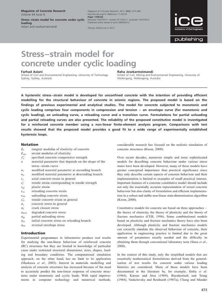 Cyclic Behavior Models of Concrete | PDF | Strength Of Materials | Fracture