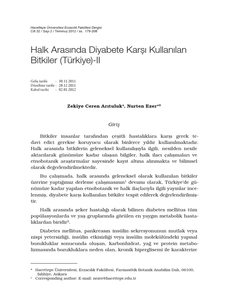 Halk Aras Nda Diyabete Kar Kullan Lan Bitkiler T Rkiye -II[#639072 ...
