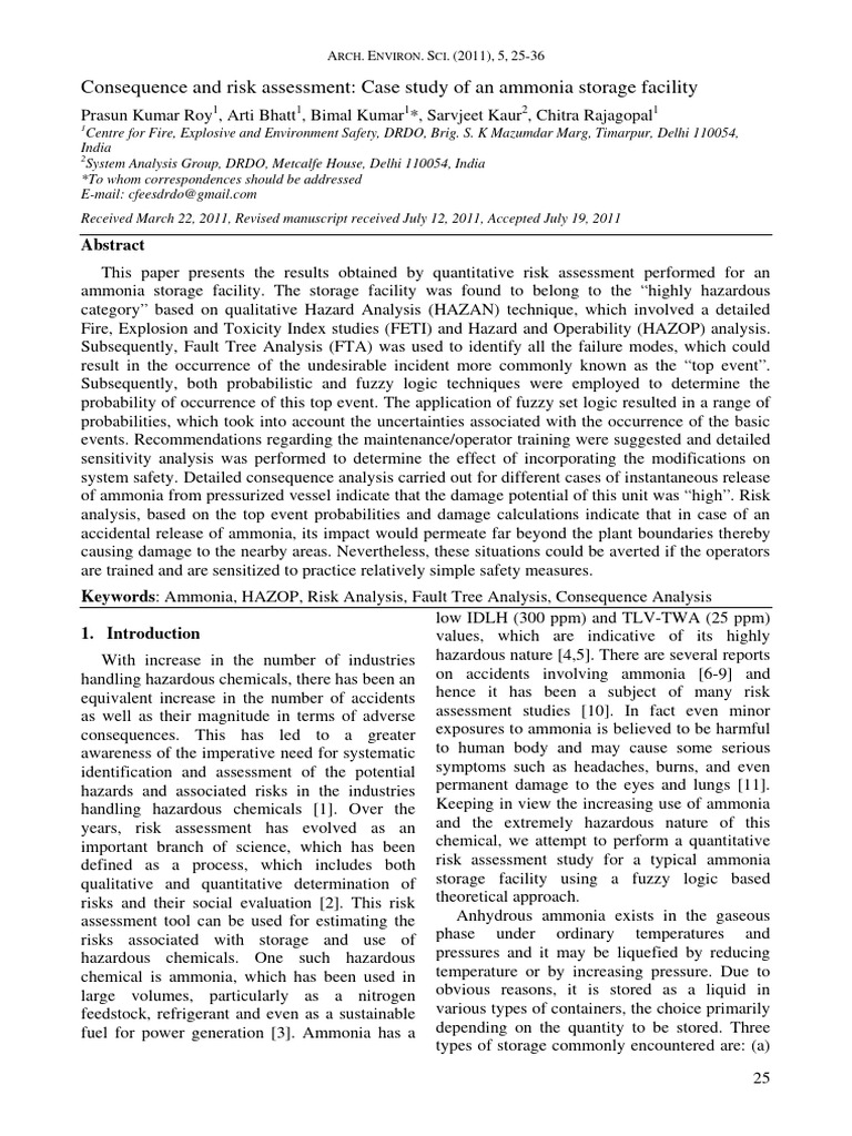 Ammonia Storage Risk Assessment Study | PDF | Risk | Ammonia