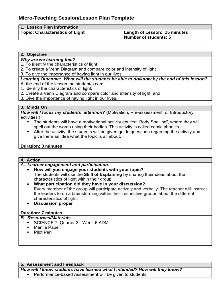 Micro-Teaching Lesson Plan | PDF | Lesson Plan | Rubric (Academic)