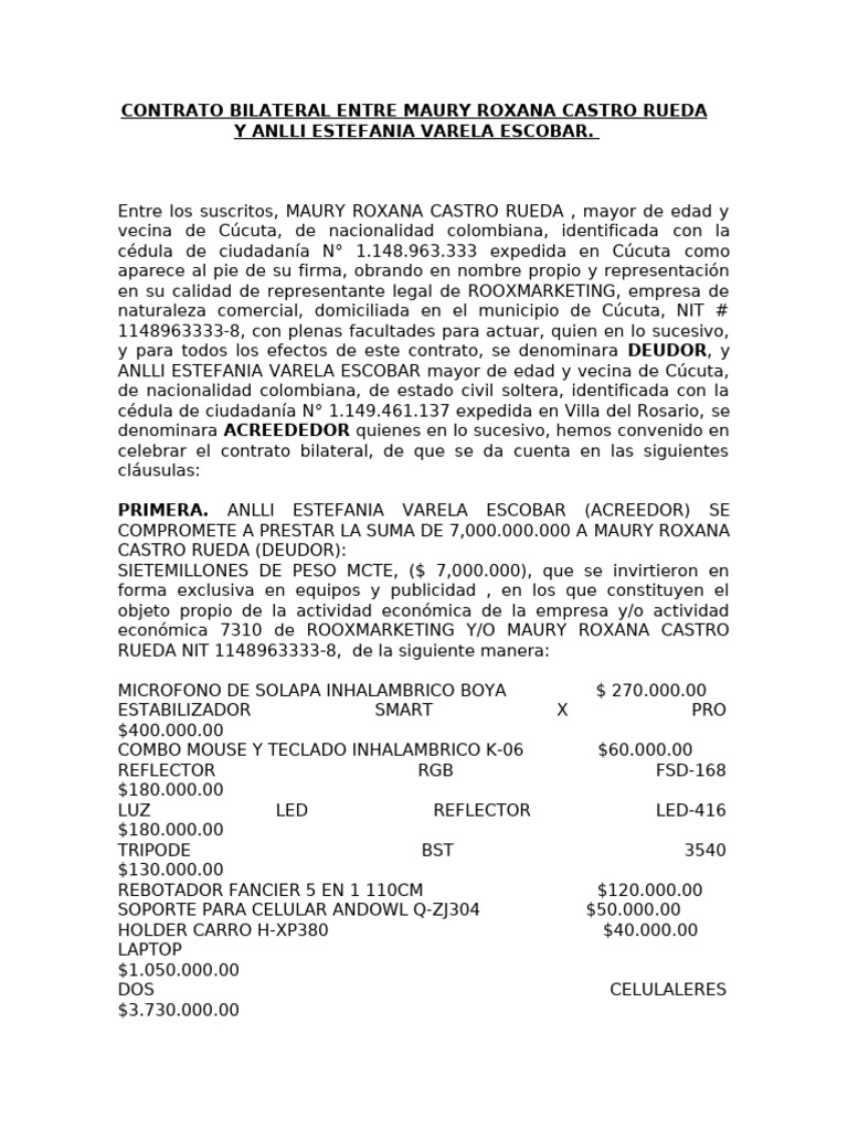 Contrato Anlly y Roxana | PDF | Pagos | Derecho empresarial