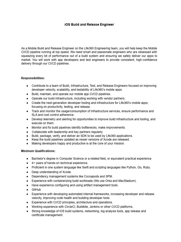 IOS Build and Release Engineer | PDF | Xcode | Ios