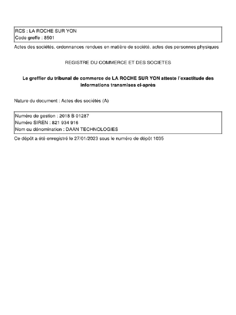 DAAN TECHNOLOGIES - Statuts Constitutifs | PDF