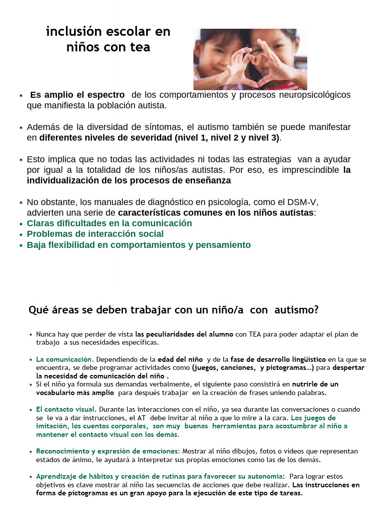 Inclusion Escolar En Niños Con Tea Pdf Espectro Autista Sicología