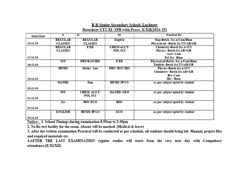 pb1 datesheet 24-25 | PDF | Educational Stages