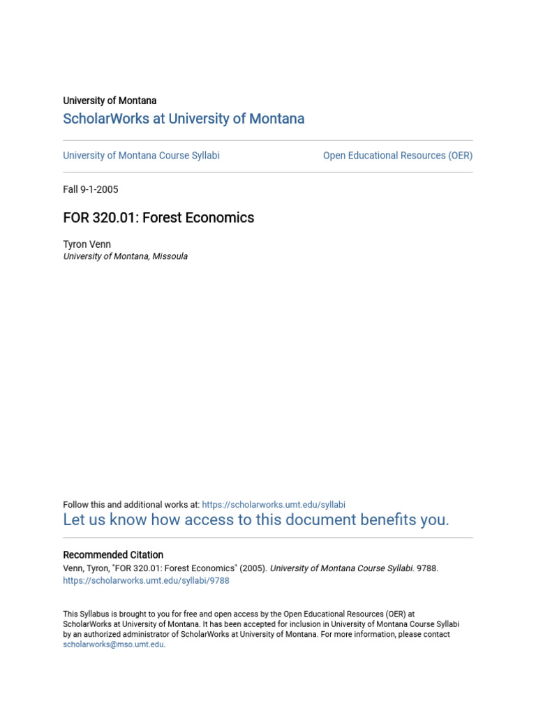 FOR 320.01 - Forest Economics | PDF | Deforestation | Market (Economics)