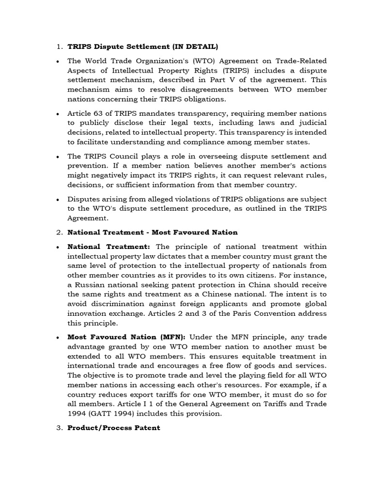 TRIPS Agreement: Dispute Settlement Overview | PDF | Intellectual ...