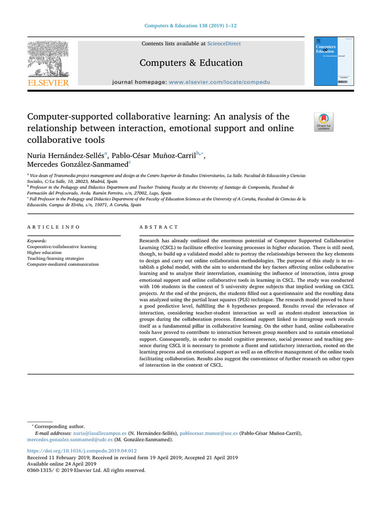 Computer-Supported Collaborative Learning An Analysis of The Relationship Between Interaction ...