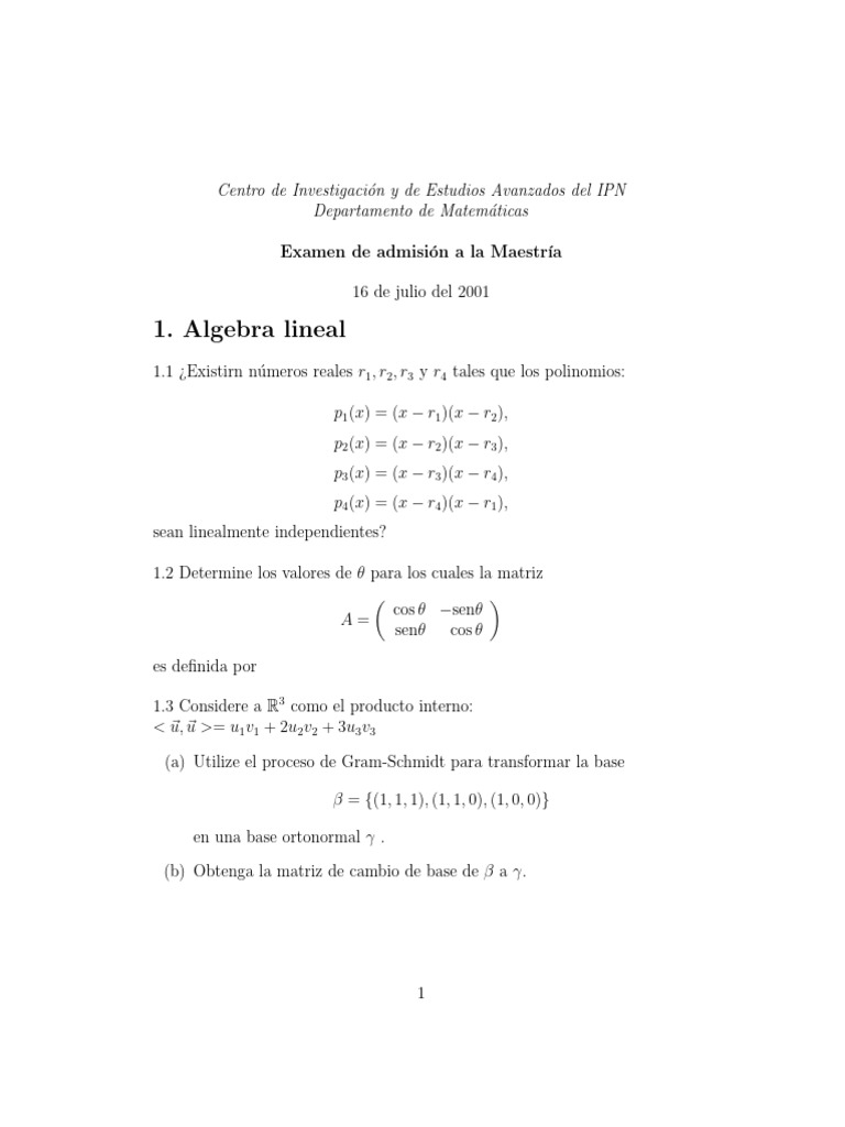 Algebra Lineal: Centro de Investigaci On y de Estudios Avanzados Del IPN Departamento de Matem ...