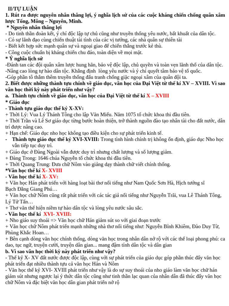 TỰ LUẬN SỬ 10 HK2 MỚI NHẤT | PDF