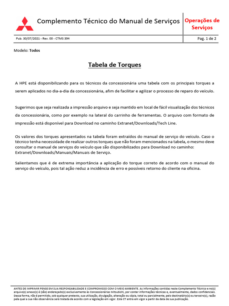 CTMS 394 - Tabela de Torques | PDF