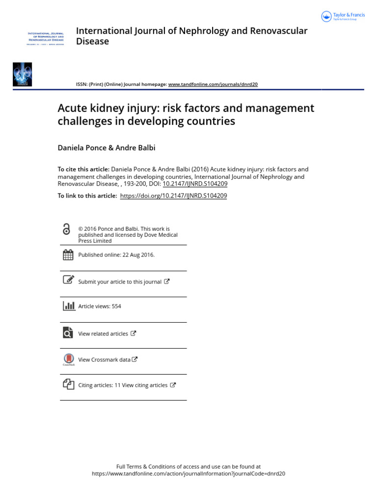 Acute Kidney Injury Risk Factors and Management Challenges in ...