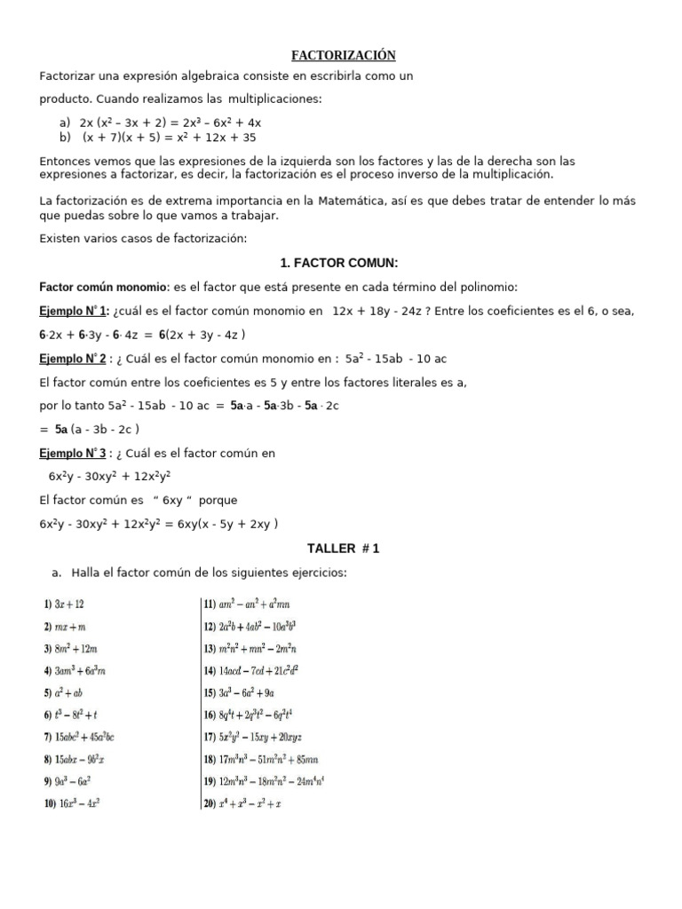 Factorización: 1. Factor Comun | PDF | Factorización | Análisis matemático