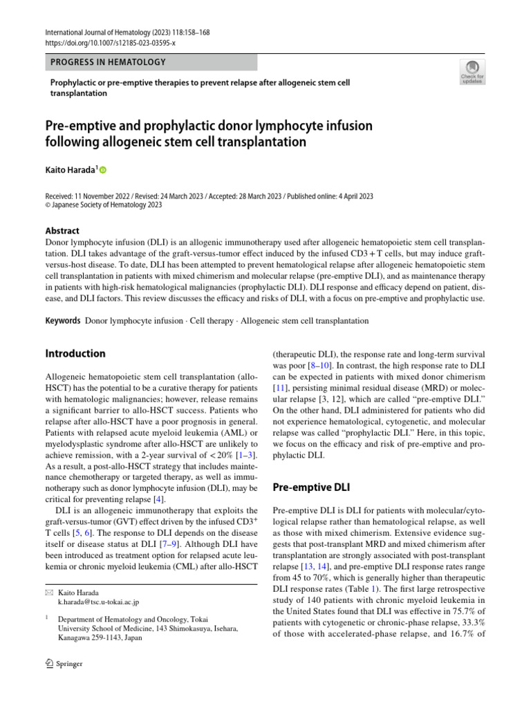 5. Pre-emptive and Prophylactic Donor Lymphocyte Infusion Following Allogeneic Stem Cell ...
