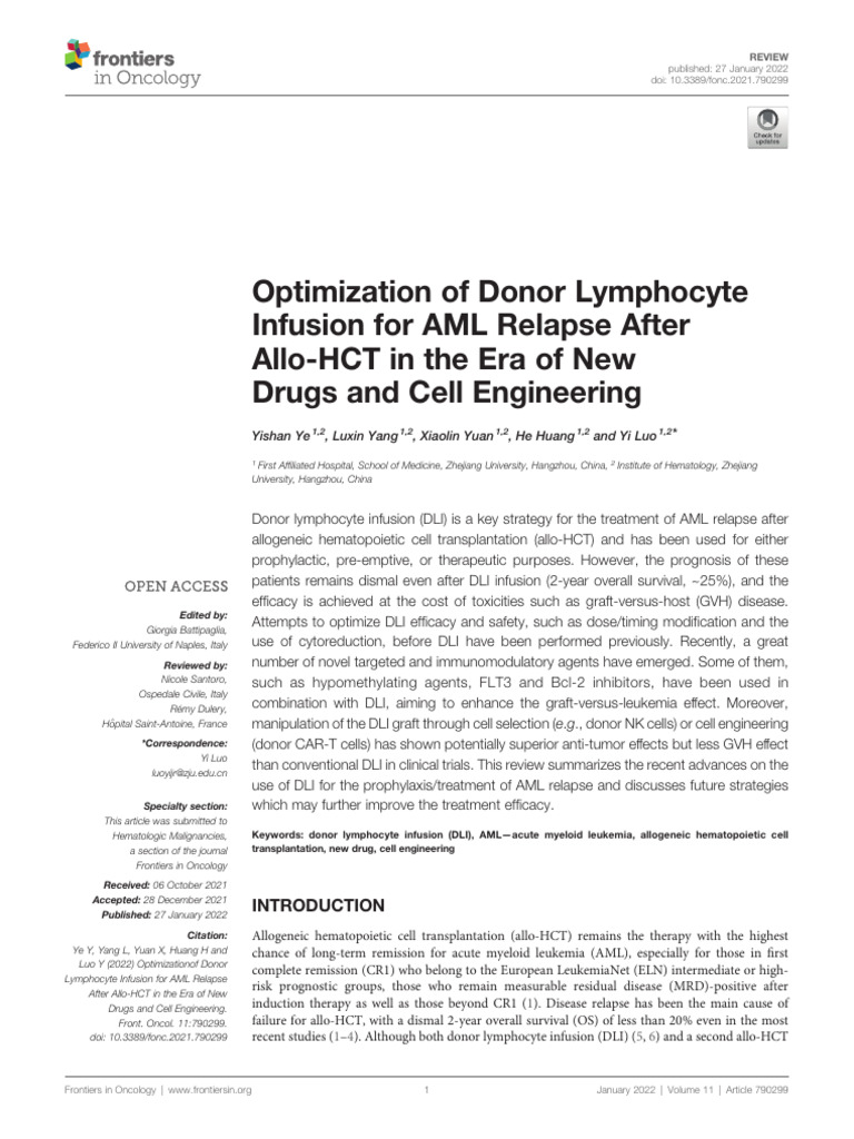 Optimization of Donor Lymphocyte Infusion For AML | PDF | Hematopoietic ...