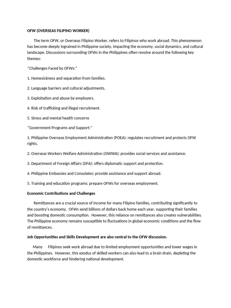 OFW | PDF | Human Migration | Economies