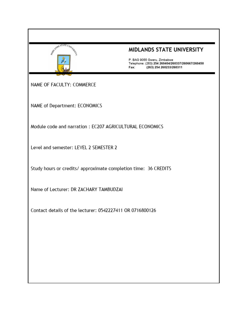 Ec 207 Course Outline | PDF | Economics | Taxes